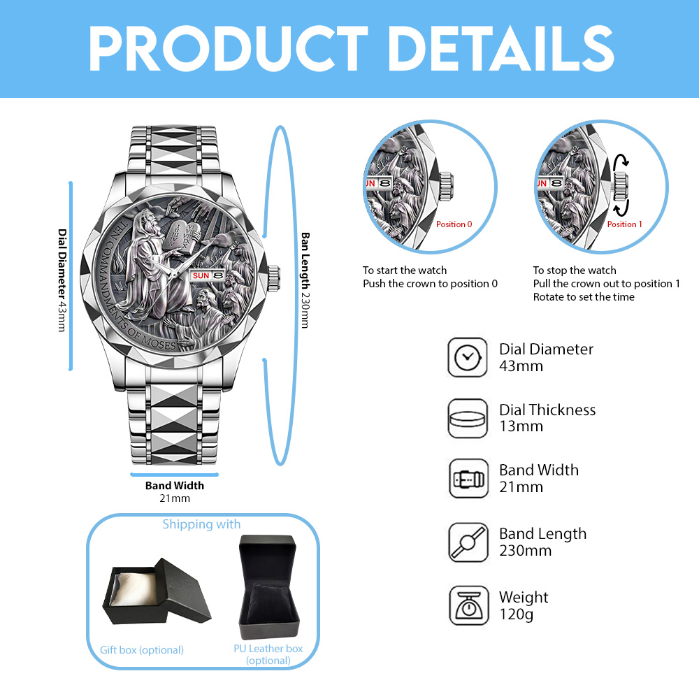 Ten Commandments of Moses Alloy Luxury Quartz Watch – TANTN 15097 ...