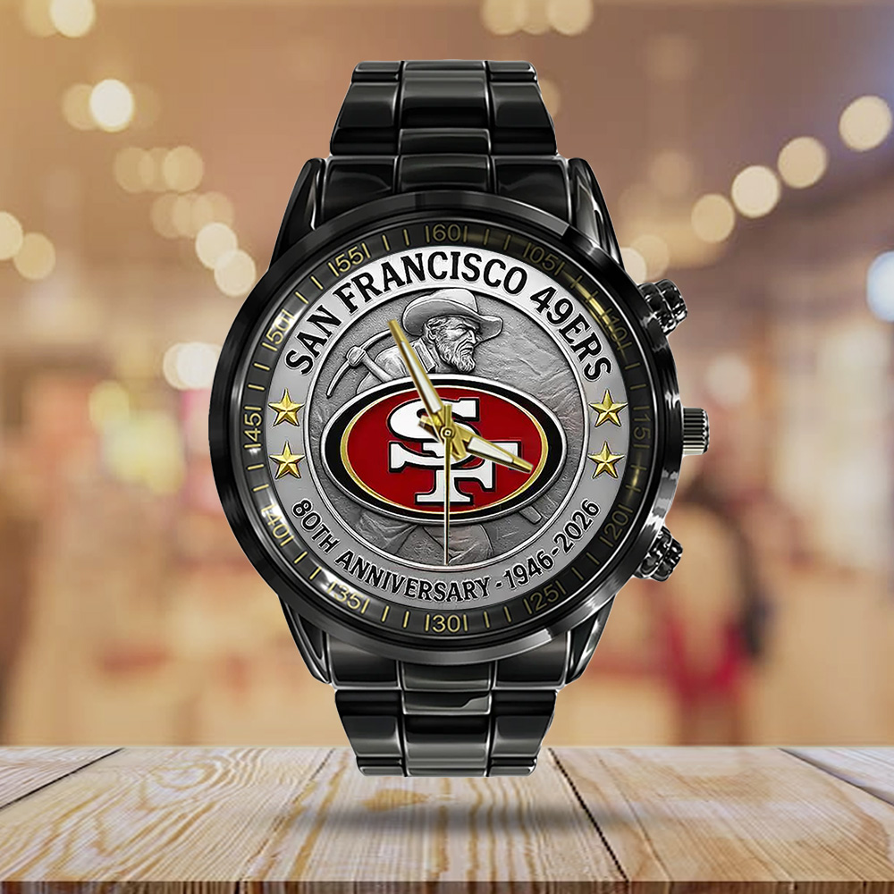 San Francisco 49ers 2026 Anniversary Black Stainless Steel Watch ...