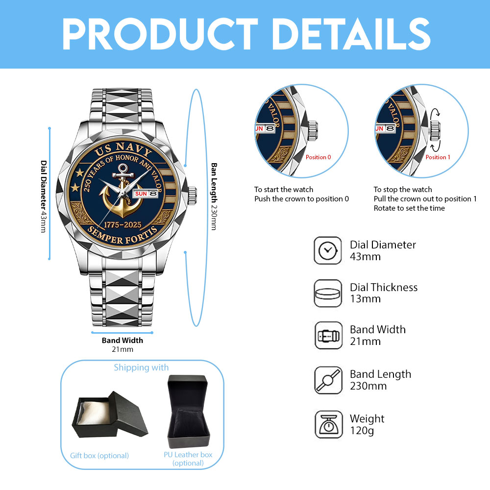 US Navy 250th Anniversary 2025 Alloy Luxury Quartz Watch – MAITM12723 ...