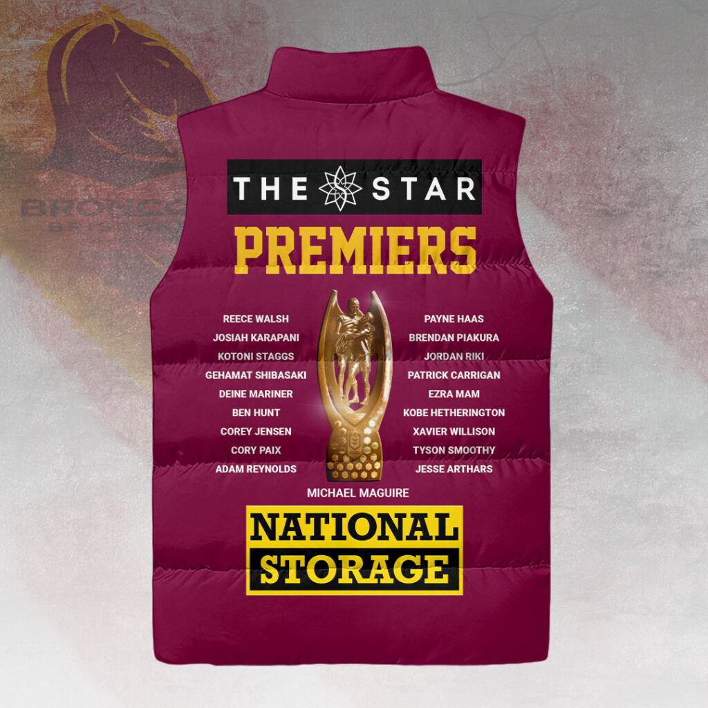 Brisbane Broncos 2025 NRL Premiers 3D Sleeveless Down Jacket ...