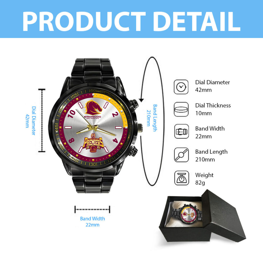 Brisbane Broncos 2025 NRL Premiers Black Stainless Steel Watch ...