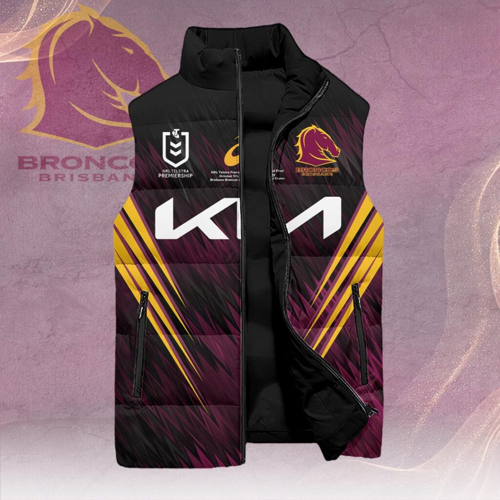 Brisbane Broncos 2025 NRL Premiers 3D Sleeveless Down Jacket ...