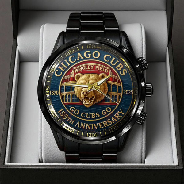 Chicago Cubs 150th Anniversary 2025 Black Stainless Steel Watch ...