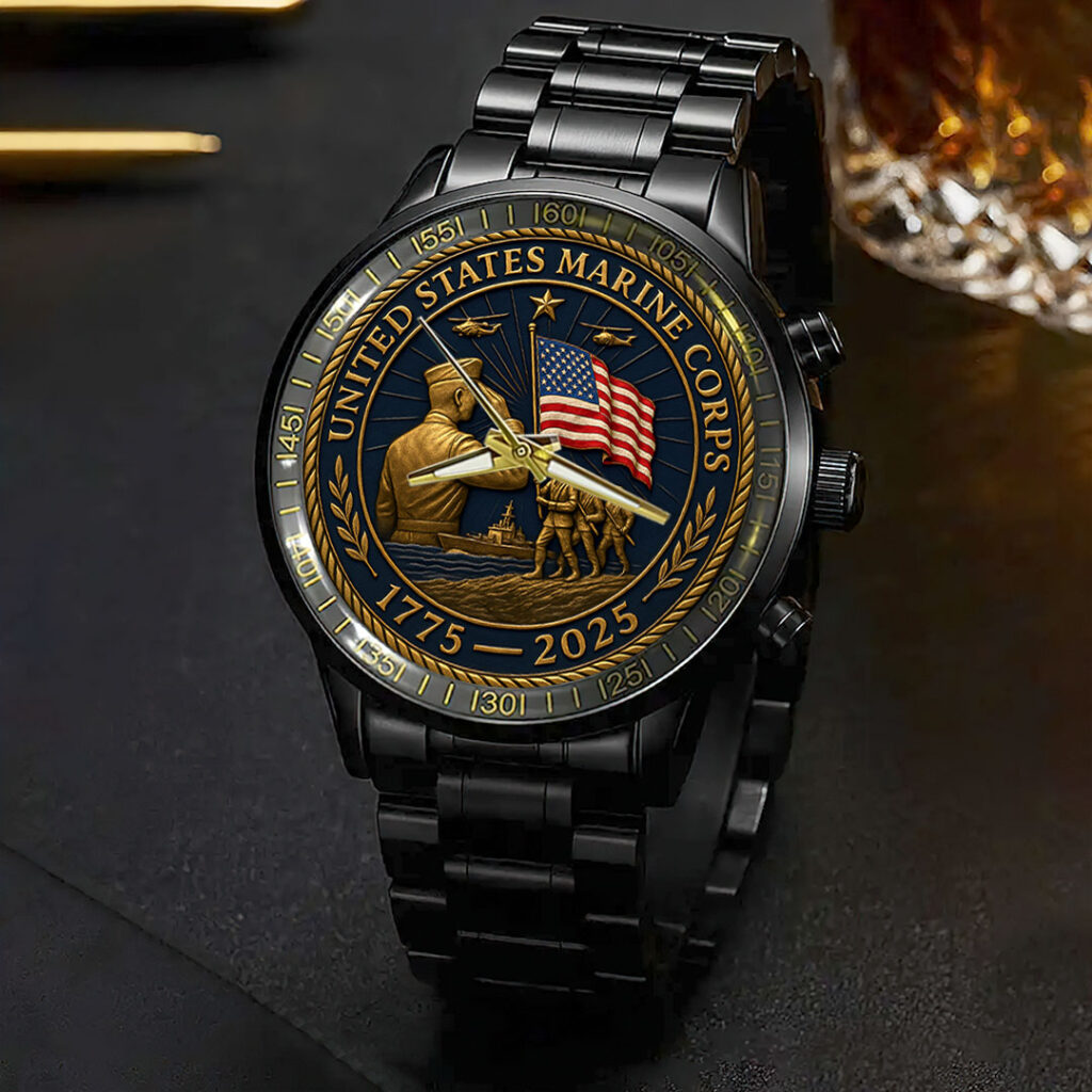 US Marine Corps 250th Anniversary Black Stainless Steel Watch ...
