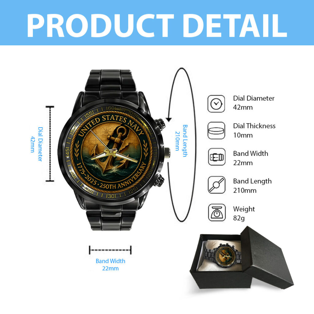 US Navy 250th Anniversary Black Stainless Steel Watch – HOATT13650 ...