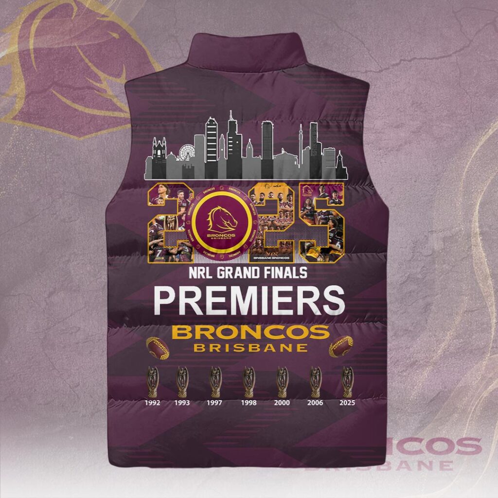 Brisbane Broncos 2025 NRL Premiers 3D Sleeveless Down Jacket ...