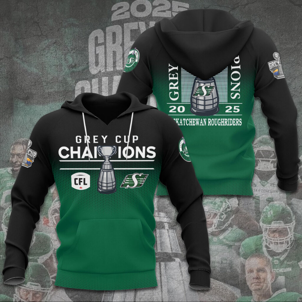Saskatchewan Roughriders 2025 Grey Cup Champions 3D Apparel ...