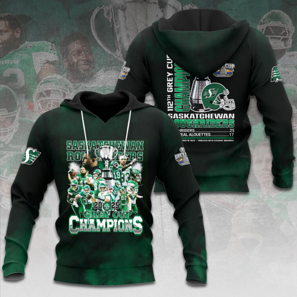 Saskatchewan Roughriders 2025 Grey Cup Champions 3D Apparel ...