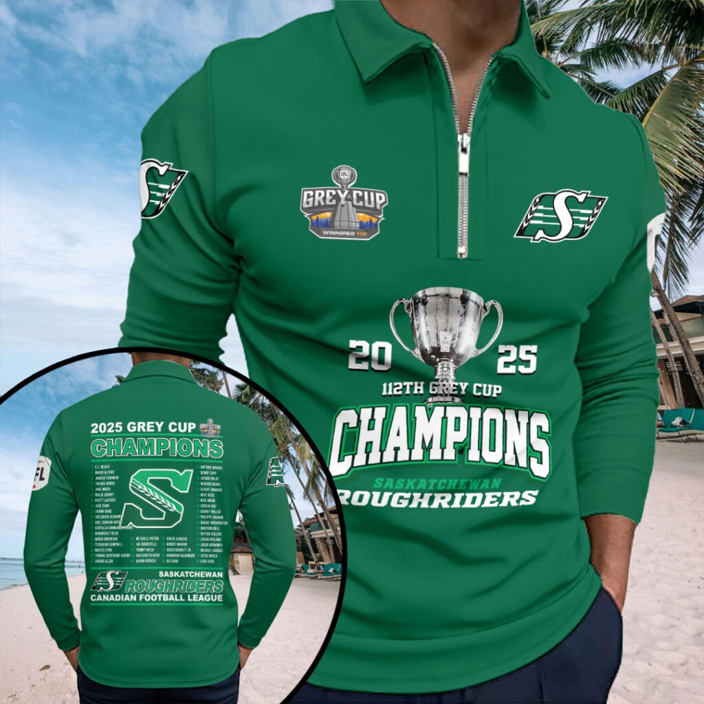 Saskatchewan Roughriders 2025 Grey Cup Champions Zip Polo Shirt ...