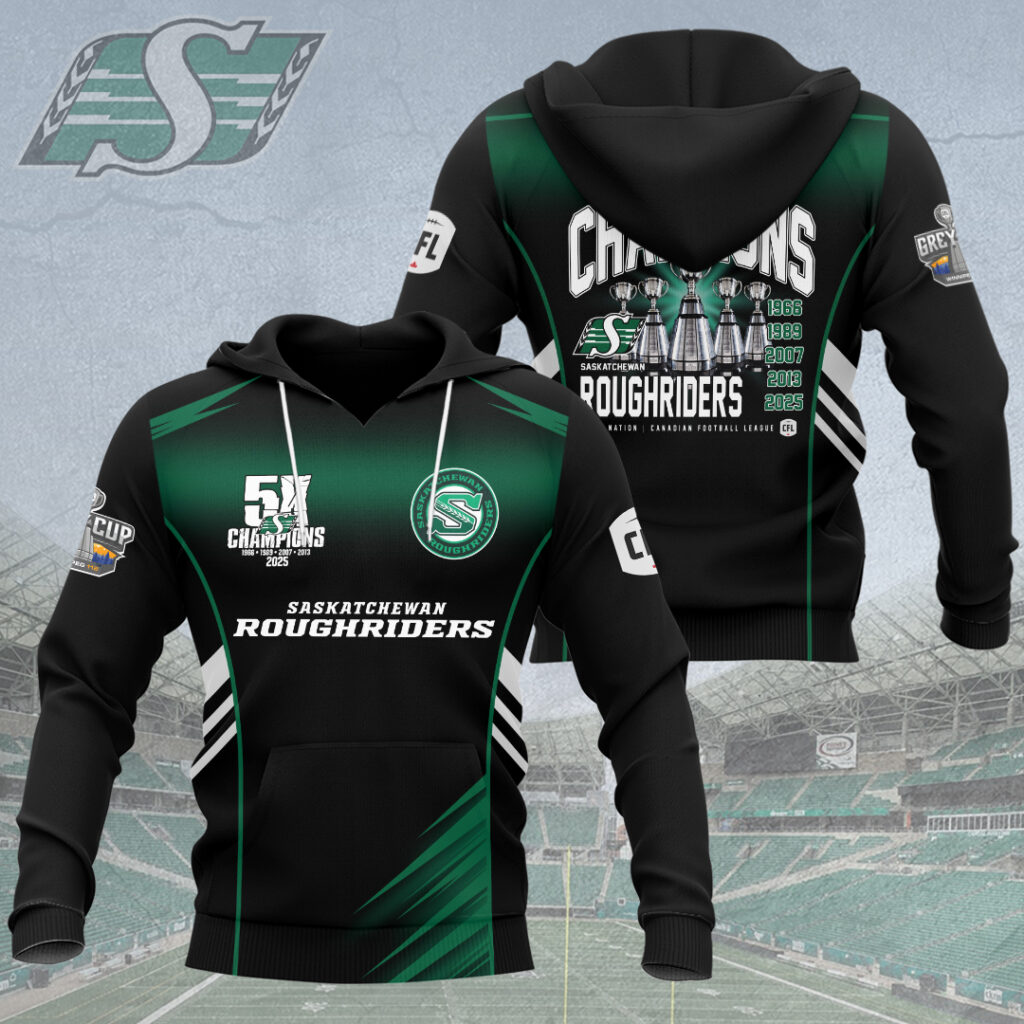 Saskatchewan Roughriders 2025 Grey Cup Champions 3D Apparel ...