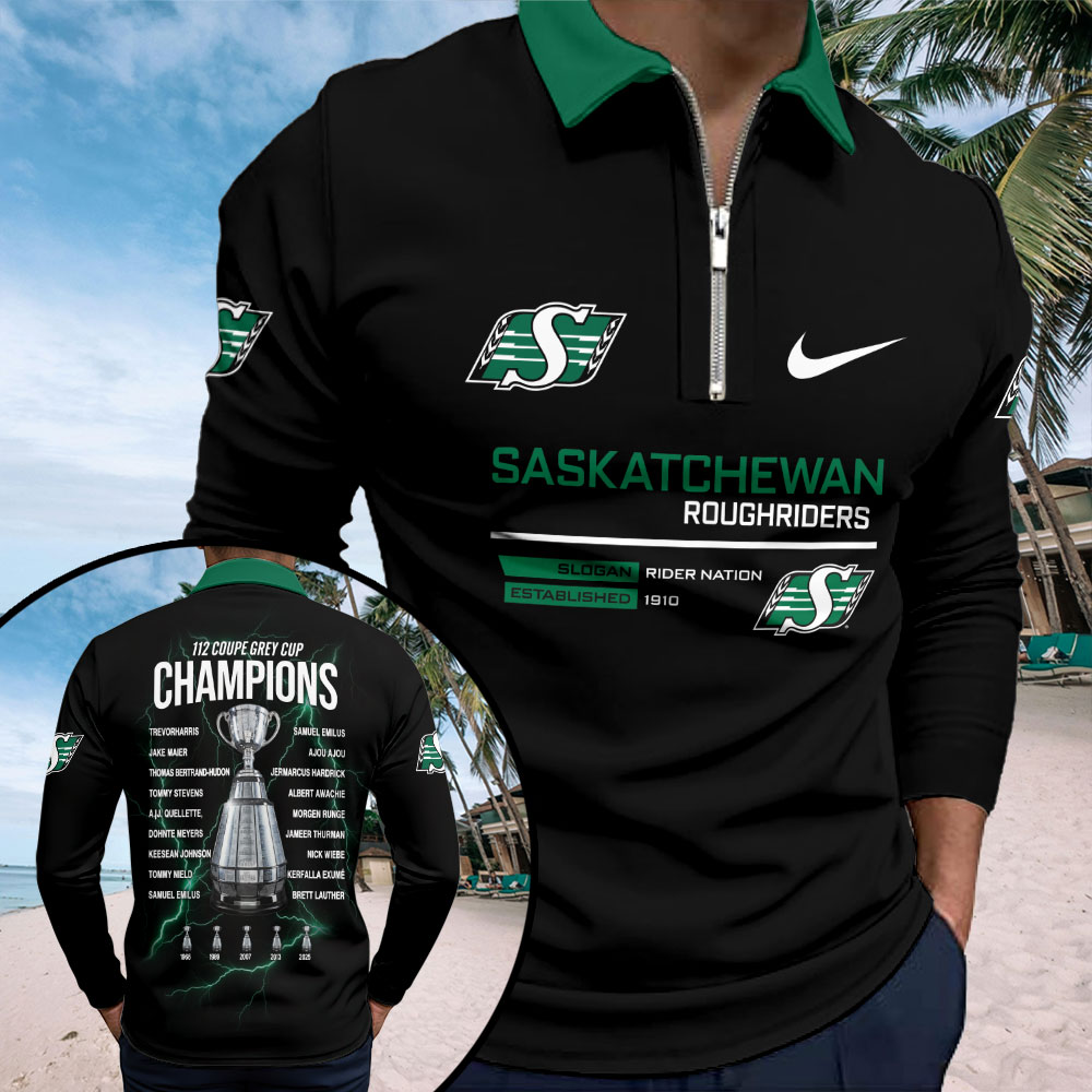 Saskatchewan Roughriders 2025 Grey Cup Champions Zip Polo Shirt ...