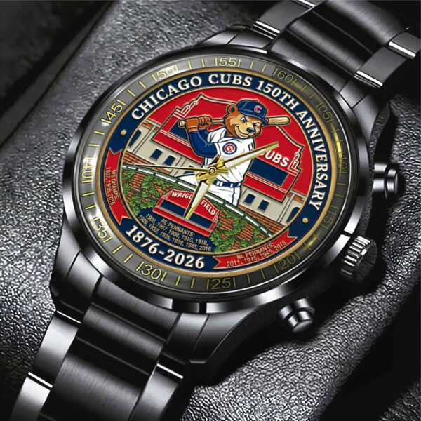 Chicago Cubs 150th Anniversary 2025 Black Stainless Steel Watch ...